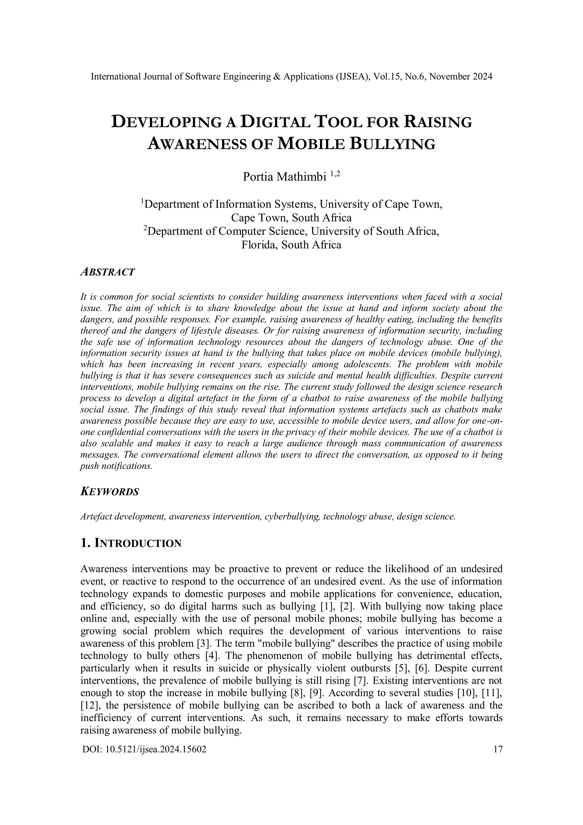 DEVELOPING A DIGITAL TOOL FOR RAISING AWARENESS OF MOBILE BULLYING | PDF