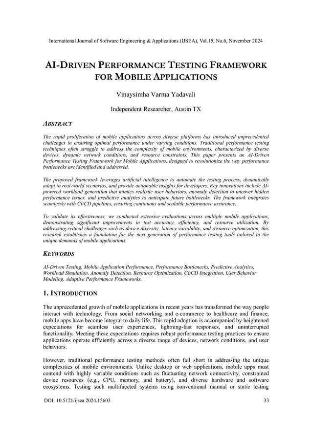 AI-driven Performance Testing Framework for Mobile Applications | PDF