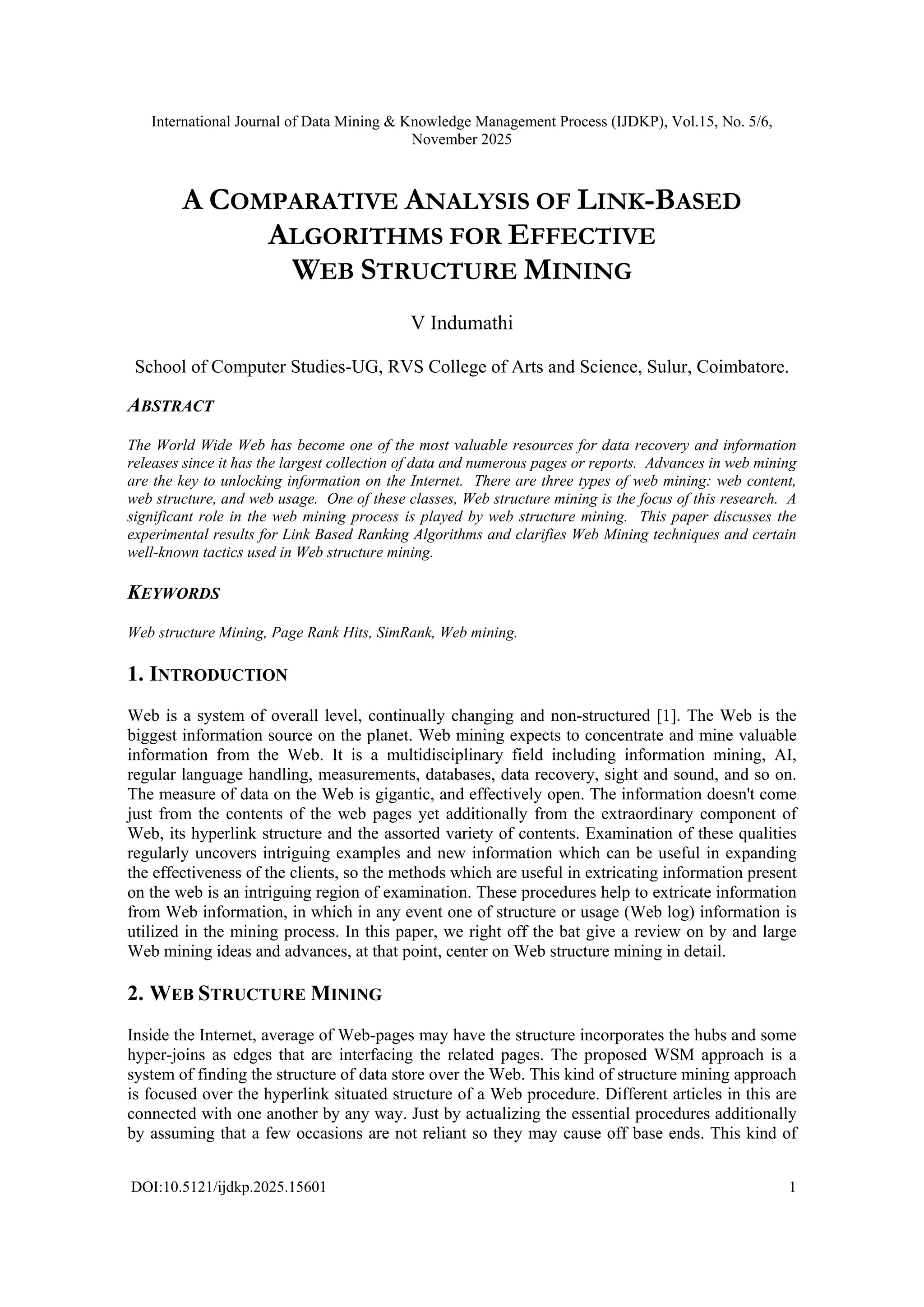 A COMPARATIVE ANALYSIS OF LINK-BASED ALGORITHMS FOR EFFECTIVE WEB ...