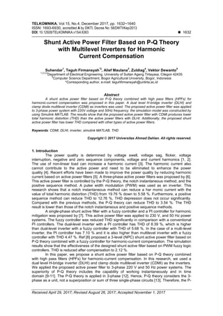 Shunt Active Power Filter Based on P-Q Theory with Multilevel Inverters for Harmonic Current ...