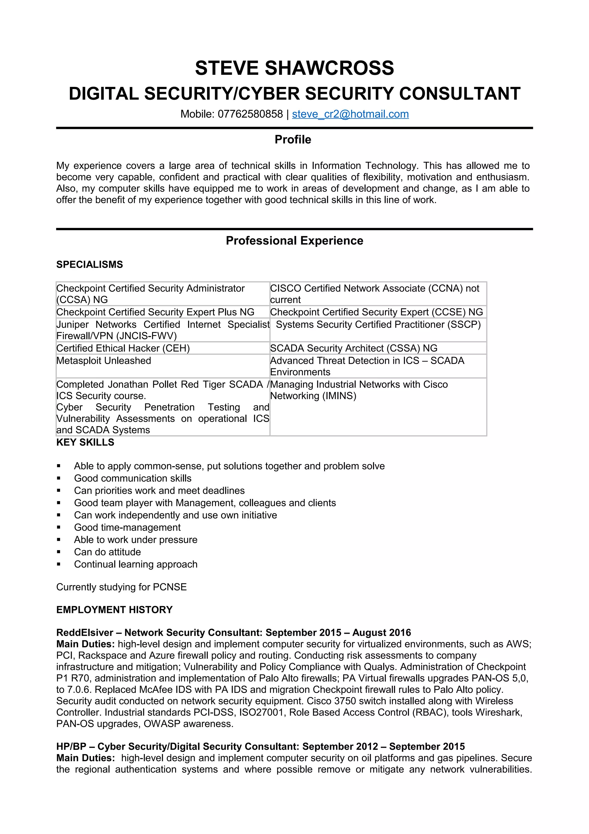 CV Steve Shawcross | PDF