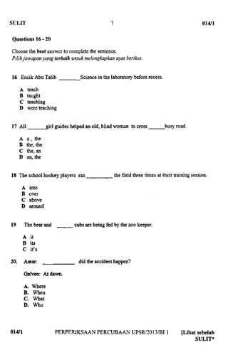 soalan percubaan bahasa inggeris kertas1 terengganu 2013 | PDF