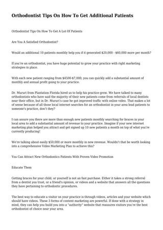 Orthodontist Tips On How To Get Additional Patients | PDF