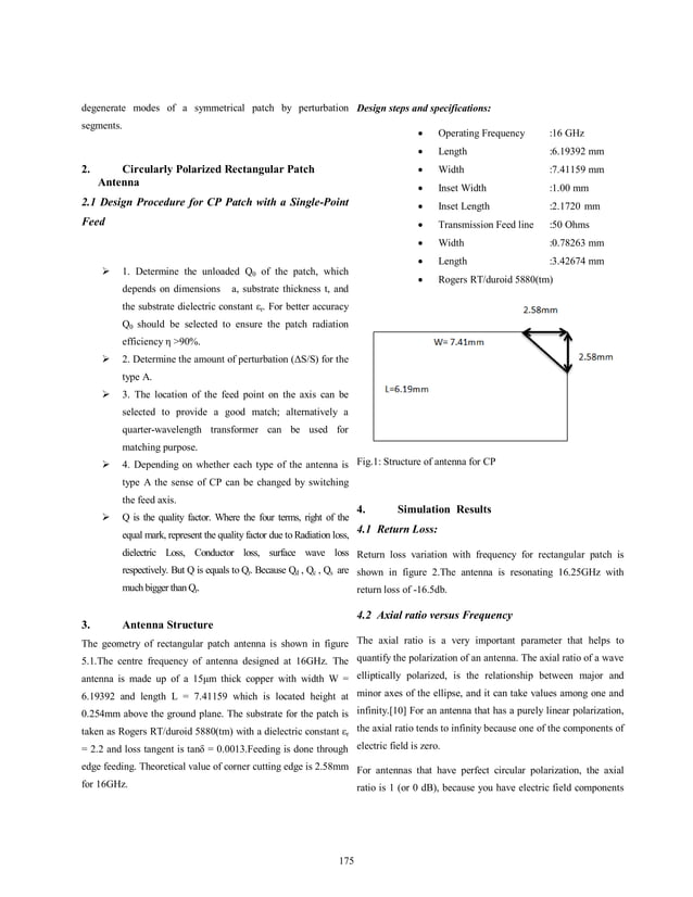Design of Circularly Polarized Rectangular Patch Antenna with single cut | PDF