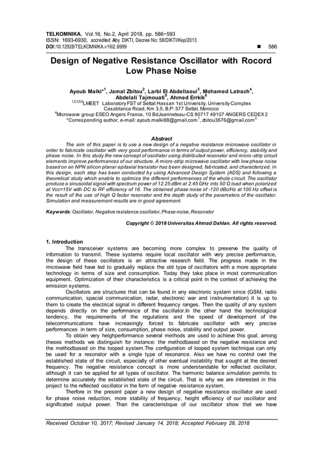Design of Negative Resistance Oscillator with Rocord Low Phase Noise | PDF