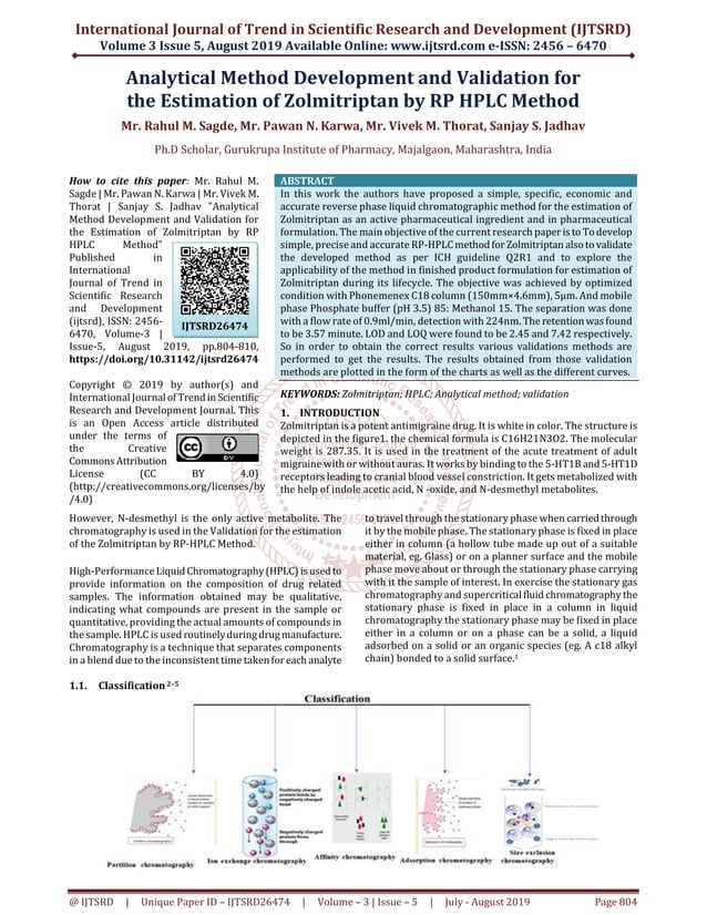 Analytical Method Development And Validation For The Estimation Of Zolmitriptan By Rp Hplc
