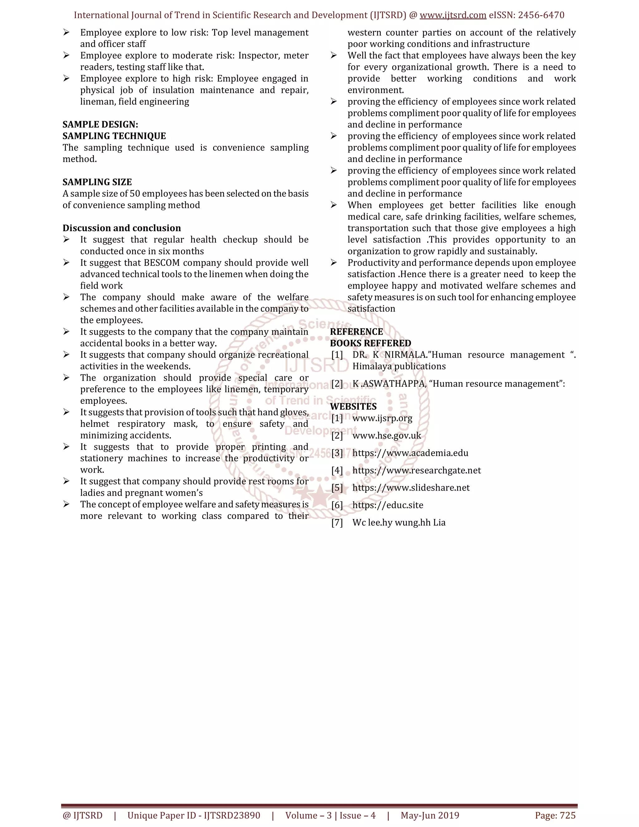 A Study on Employee Welfare and Safety Measure Practiced in BESCOM ...