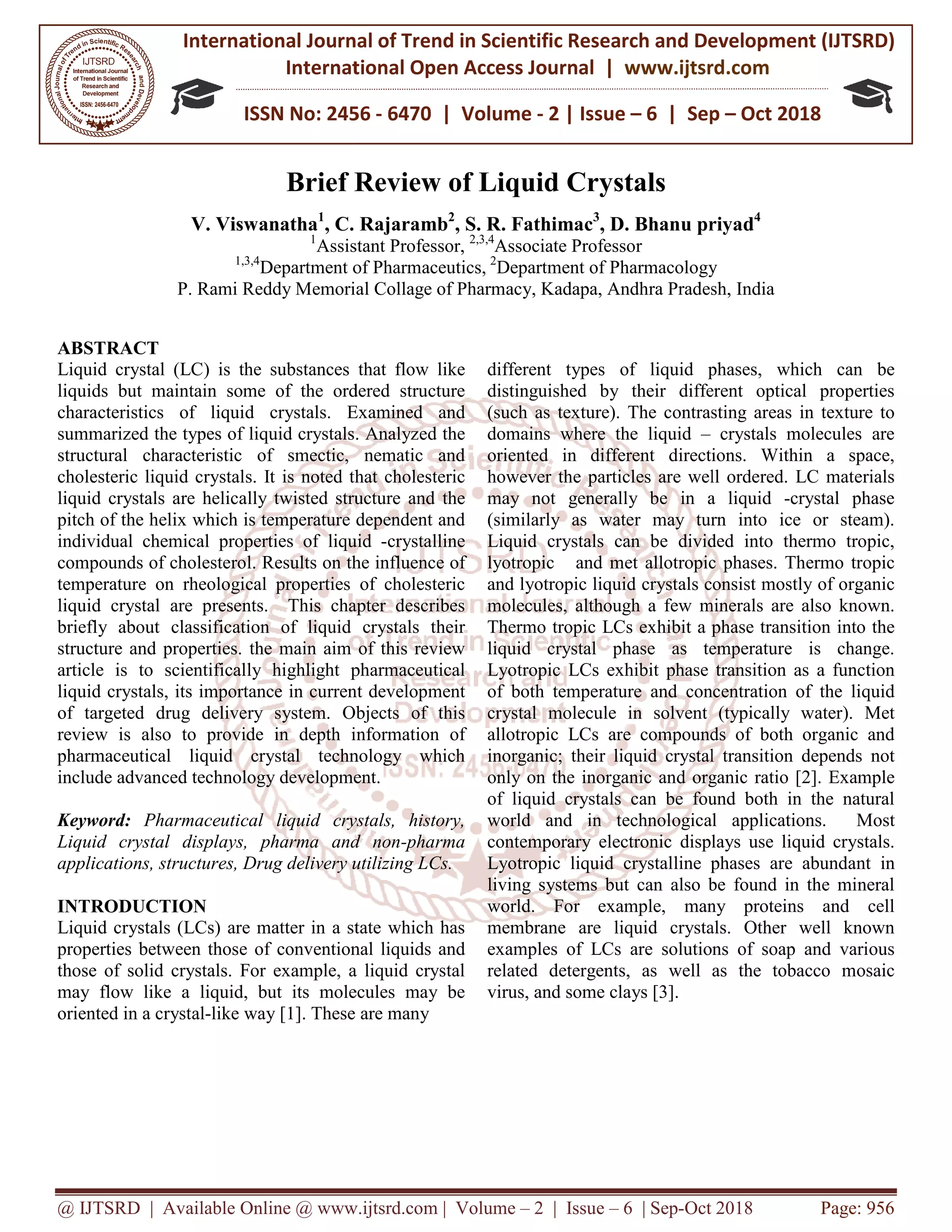 Brief Review of Liquid Crystals | PDF