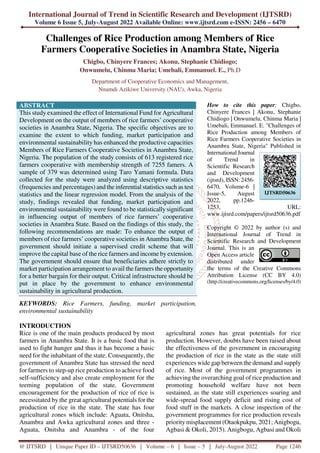 Challenges of Rice Production among Members of Rice Farmers Cooperative Societies in Anambra ...