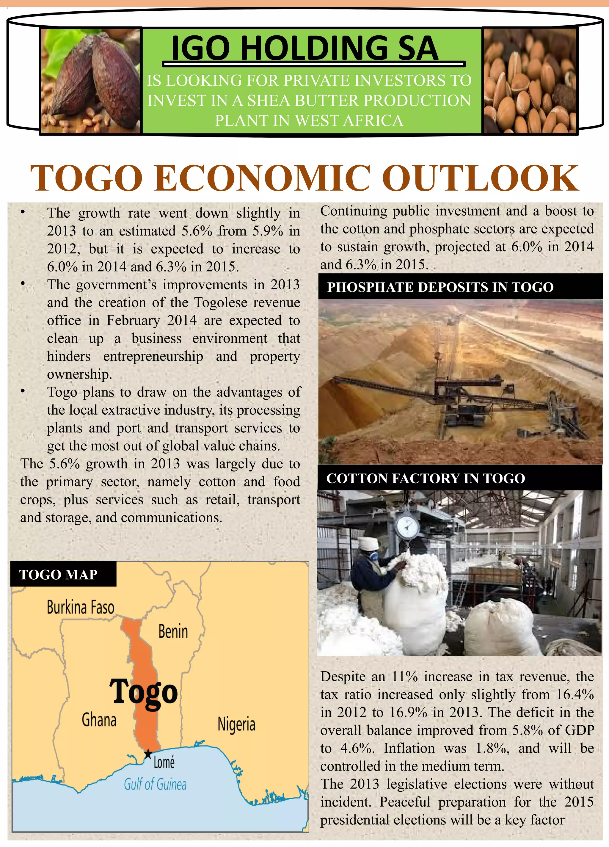 TOGO ECONOMIC OUTLOOK IGO HOLDING PROJECT | PPS