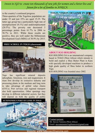 TOGO ECONOMIC OUTLOOK IGO HOLDING PROJECT | PPS | Economy | Business ...