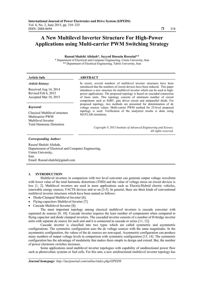 A New Multilevel Inverter Structure For High-Power Applications using Multi-carrier PWM ...