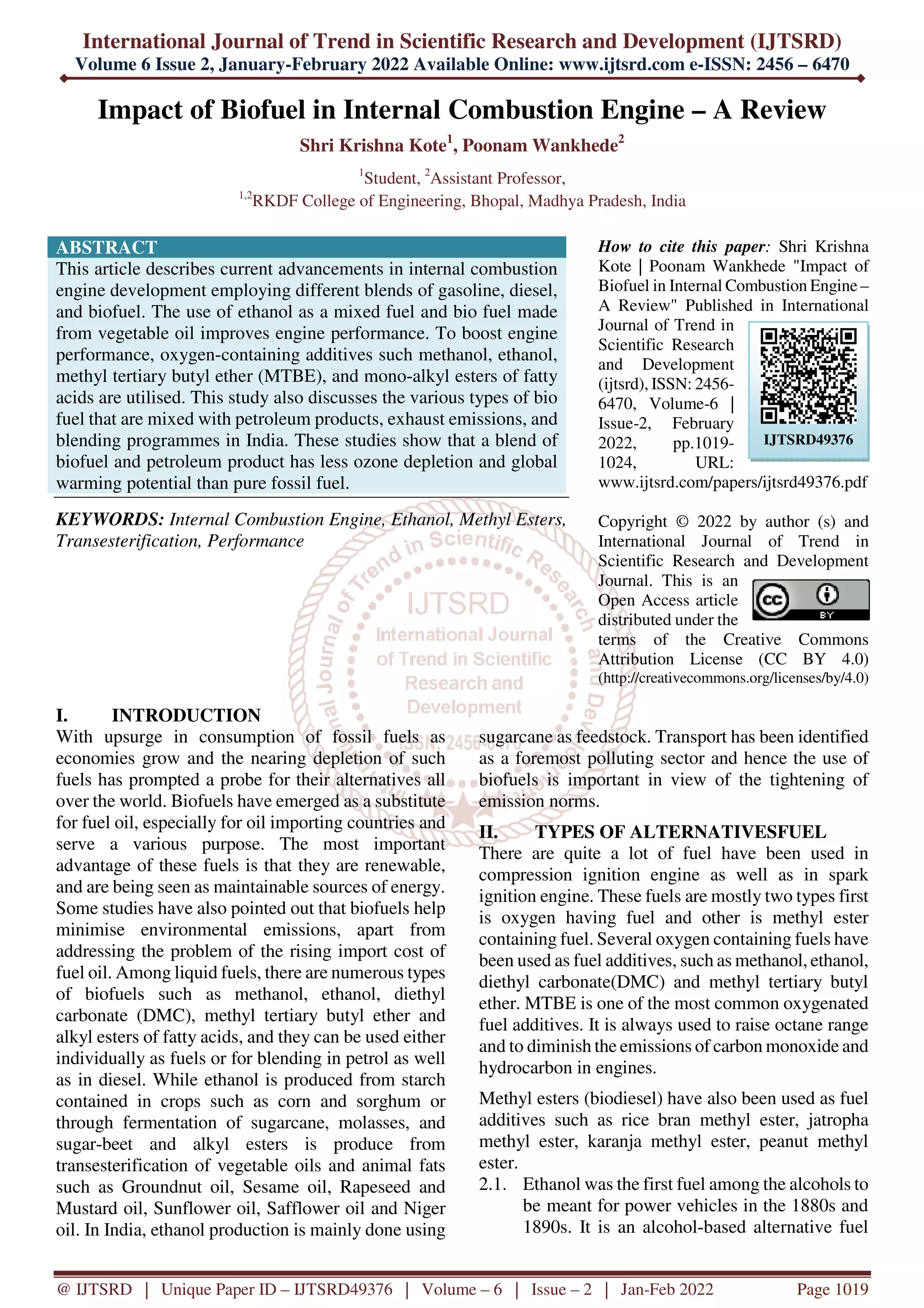 Impact of Biofuel in Internal Combustion Engine - A Review | PDF
