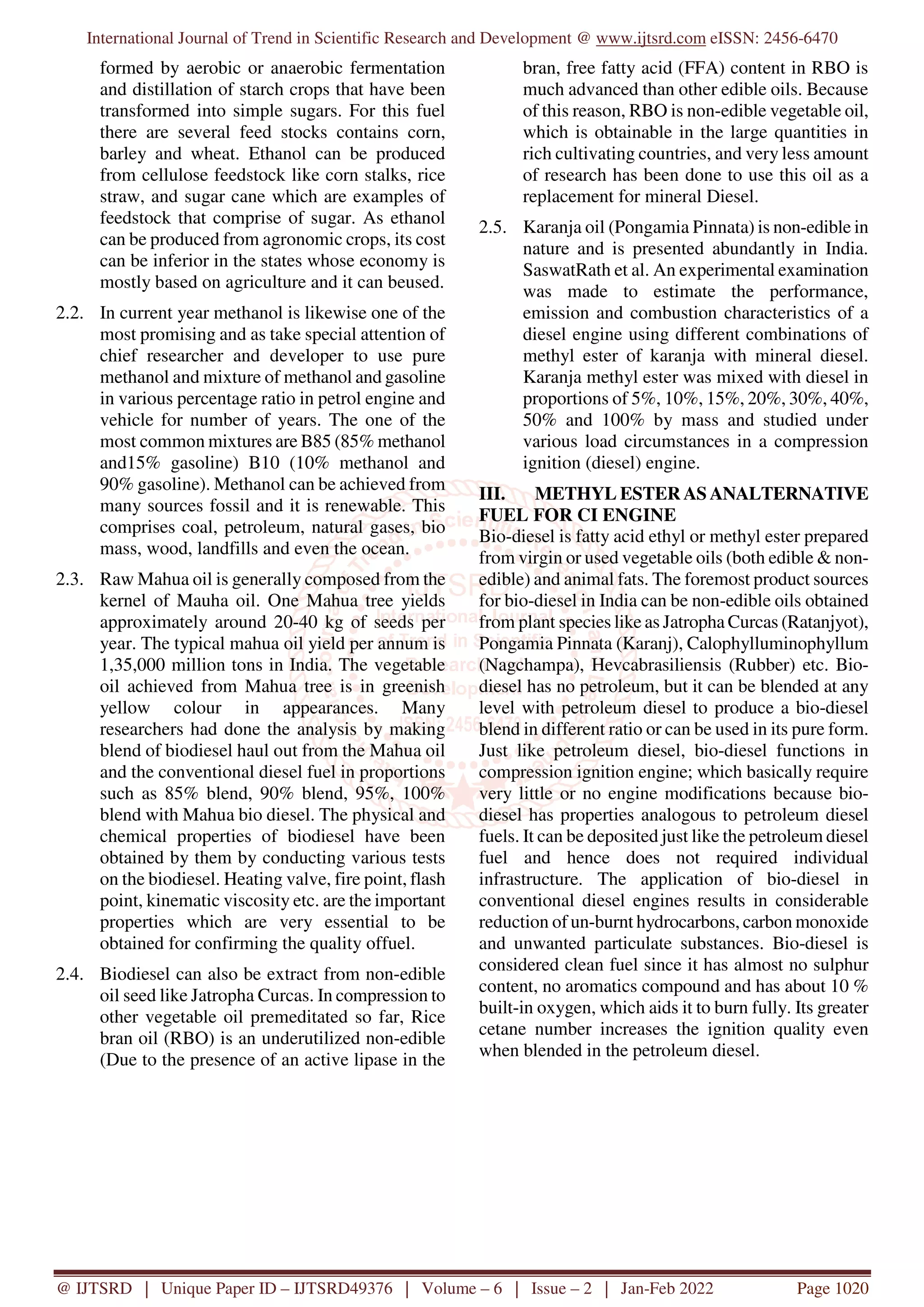 Impact of Biofuel in Internal Combustion Engine - A Review | PDF