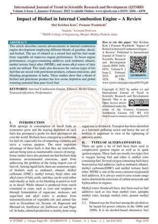 Impact of Biofuel in Internal Combustion Engine - A Review | PDF