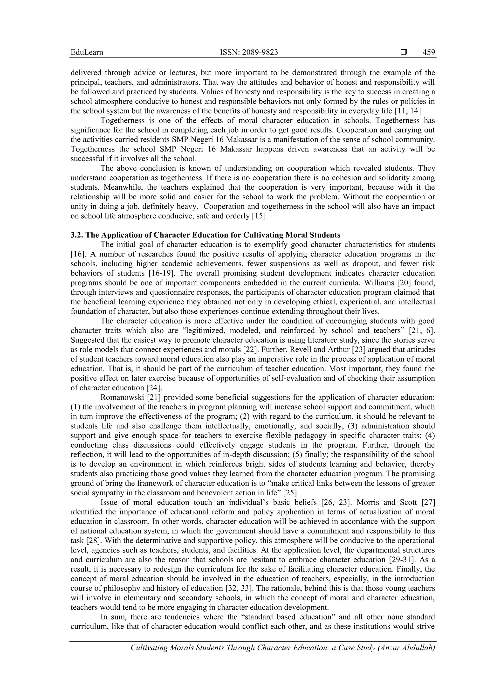 Cultivating Morals Students Through Character Education: a Case Study | PDF