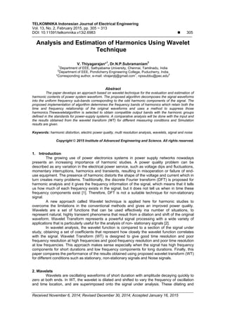 Analysis and Estimation of Harmonics Using Wavelet Technique | PDF