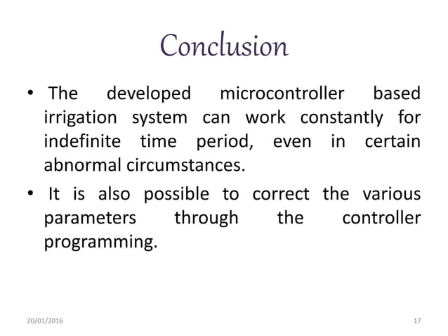 microcontroller based controlled irrigation system for plantation | PPT