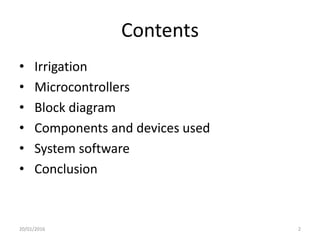 microcontroller based controlled irrigation system for plantation | PPT