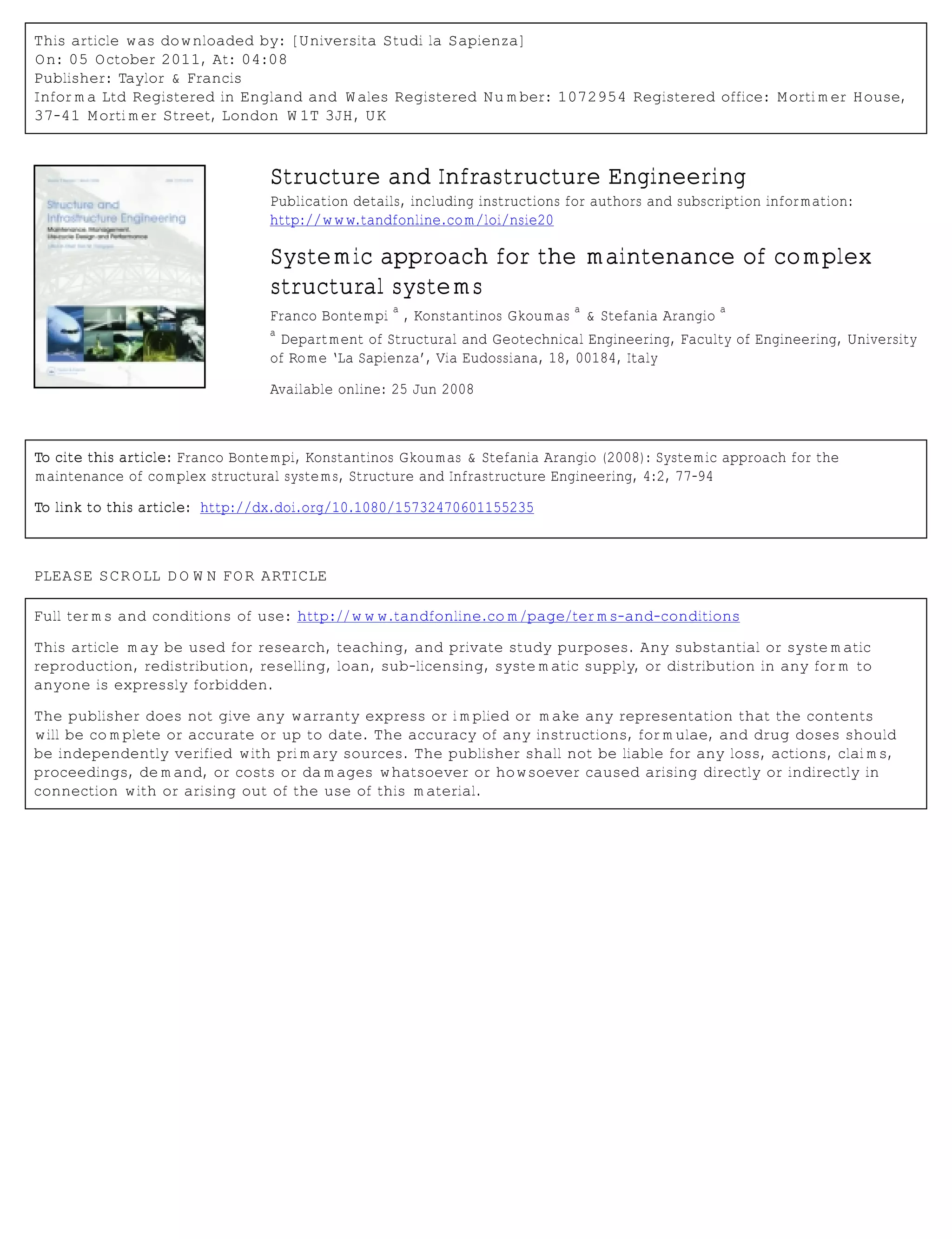 Systemic approach for the maintenance of complex structural systems | PDF