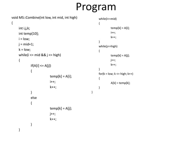 Merge Sort Help In Language C With Algorithms Ppt 8195