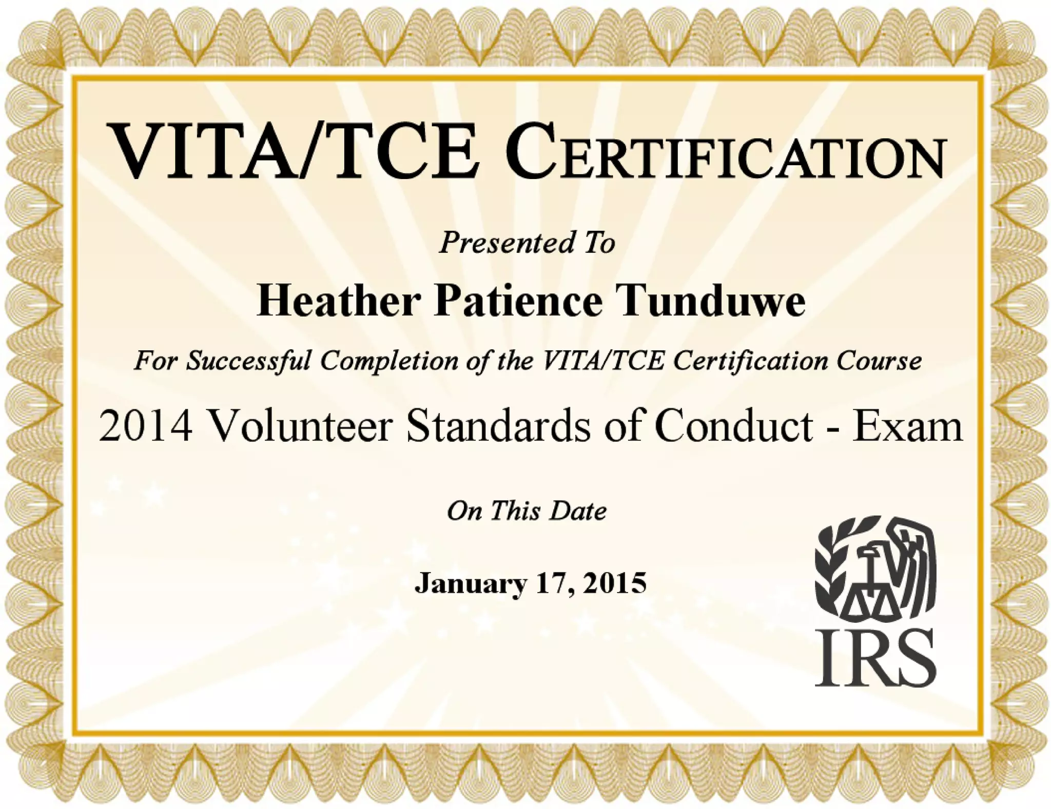 IRS VITA Standards of Conduct Certificate | PDF