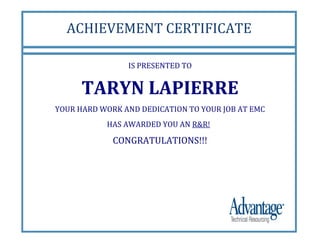 Taryn Lapierre Bonus Cert | DOC