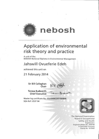NEBOSH ENVIRONMENTAL DIPLOMA CERTIFICATE | PDF