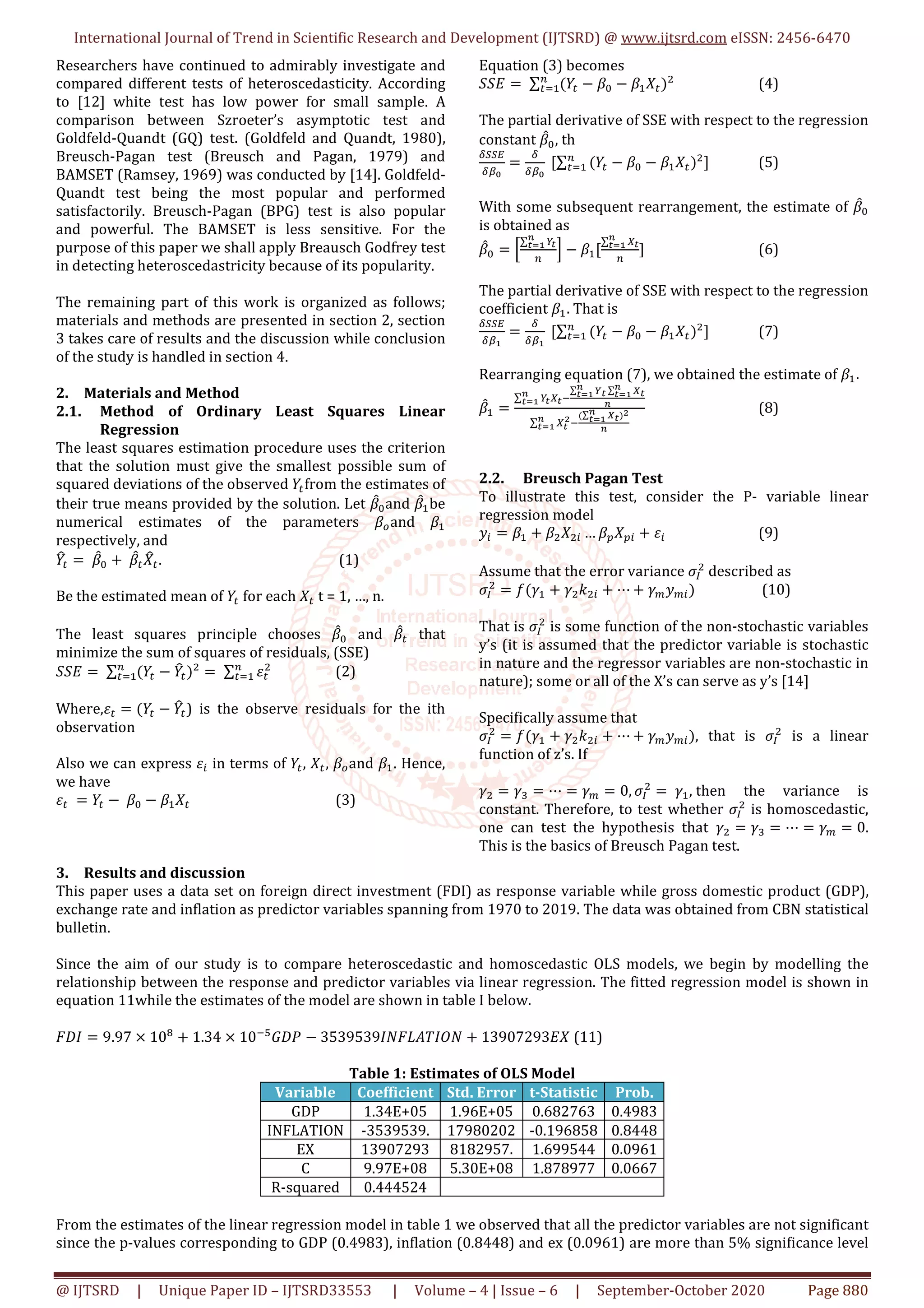 Comparative Analysis of Heteroscedastic and Homoscedastic OLS Models | PDF