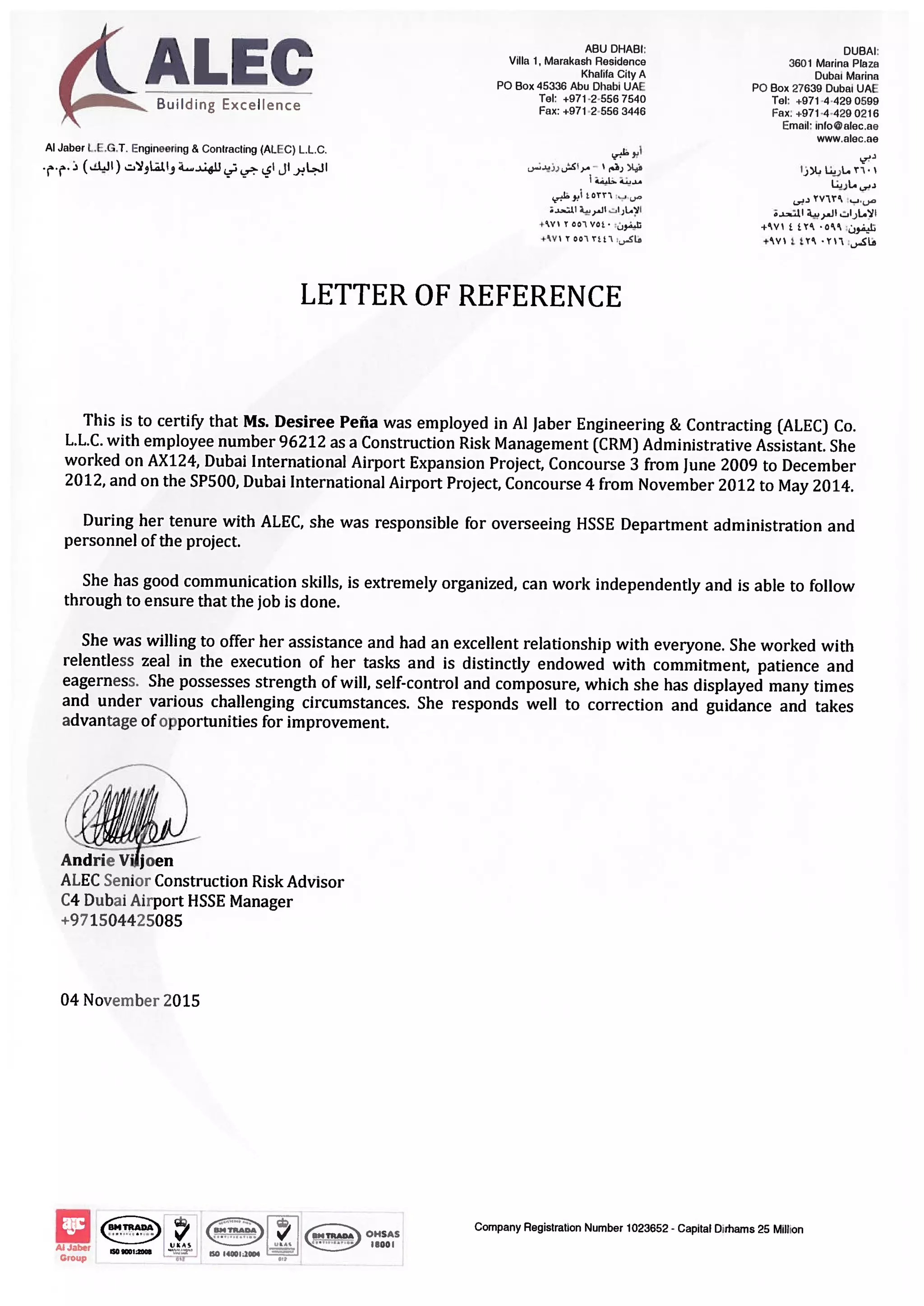 Desiree Peña - Letter of Reference (ALEC) | PDF