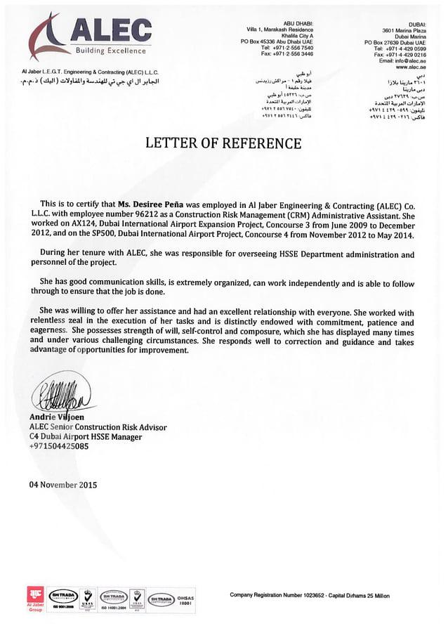 Desiree Peña - Letter of Reference (ALEC) | PDF