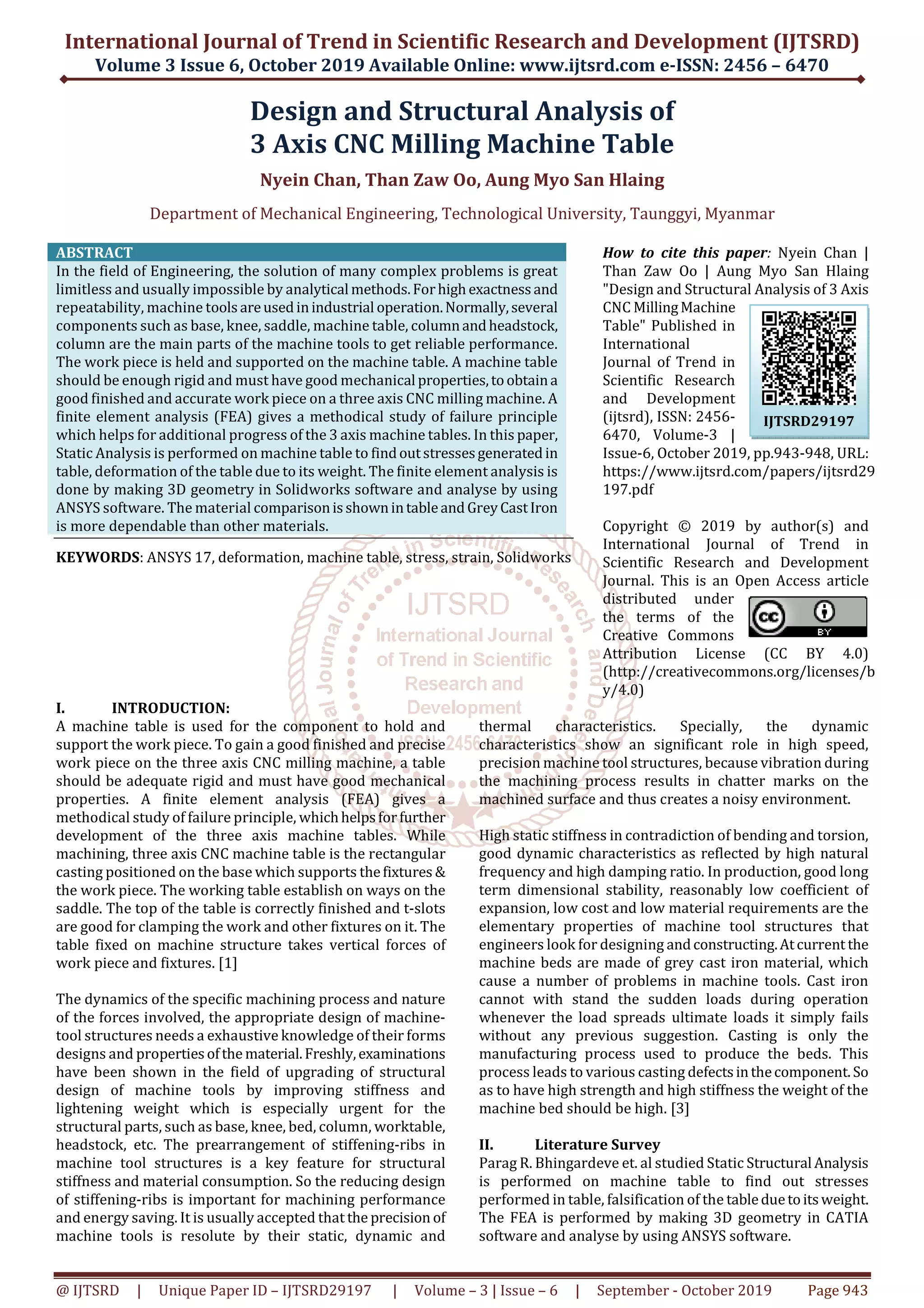 Design and Structural Analysis of 3 Axis CNC Milling Machine Table | PDF