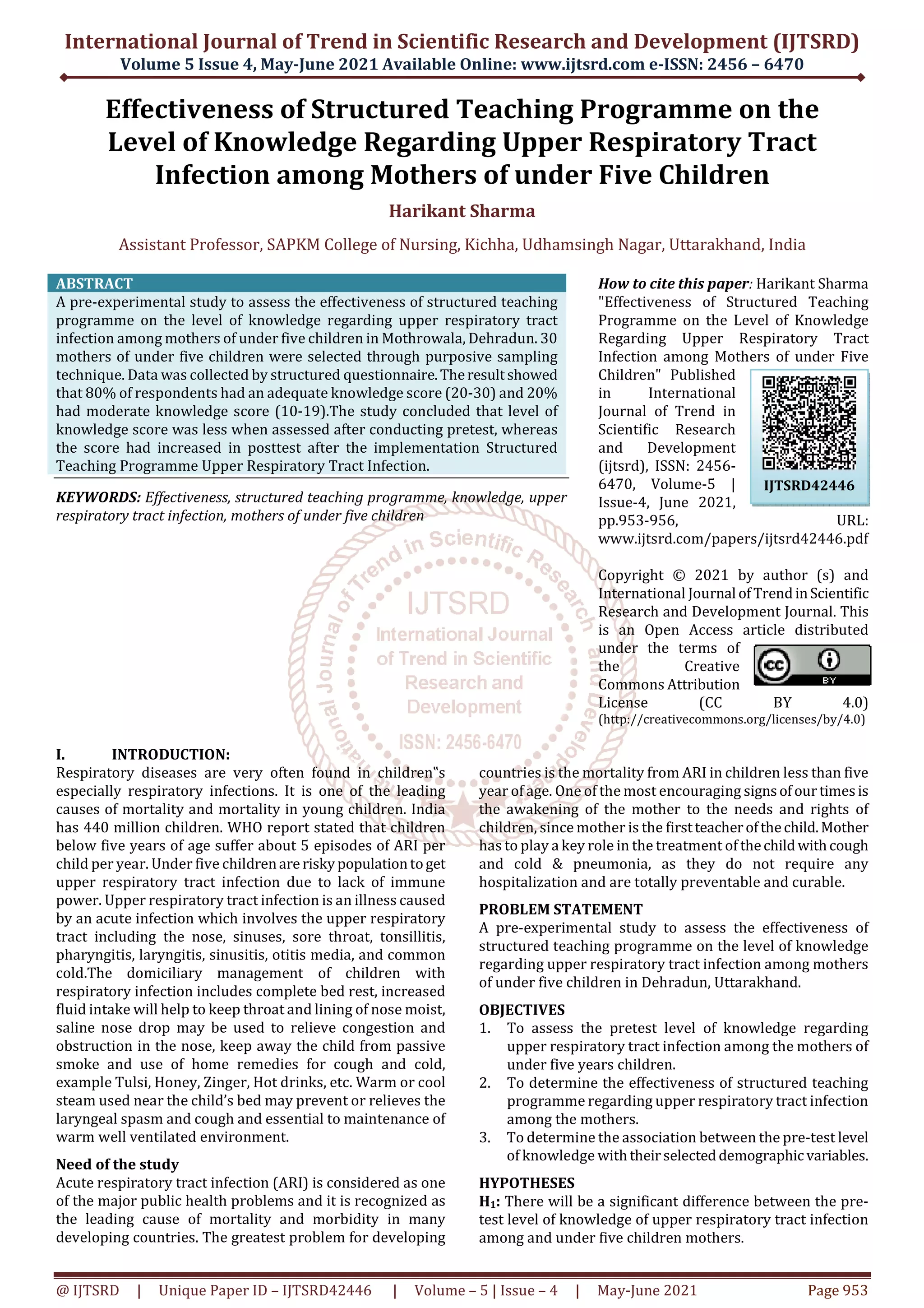 Effectiveness of Structured Teaching Programme on the Level of ...