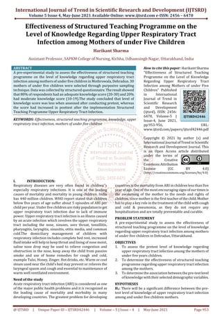 Effectiveness of Structured Teaching Programme on the Level of ...
