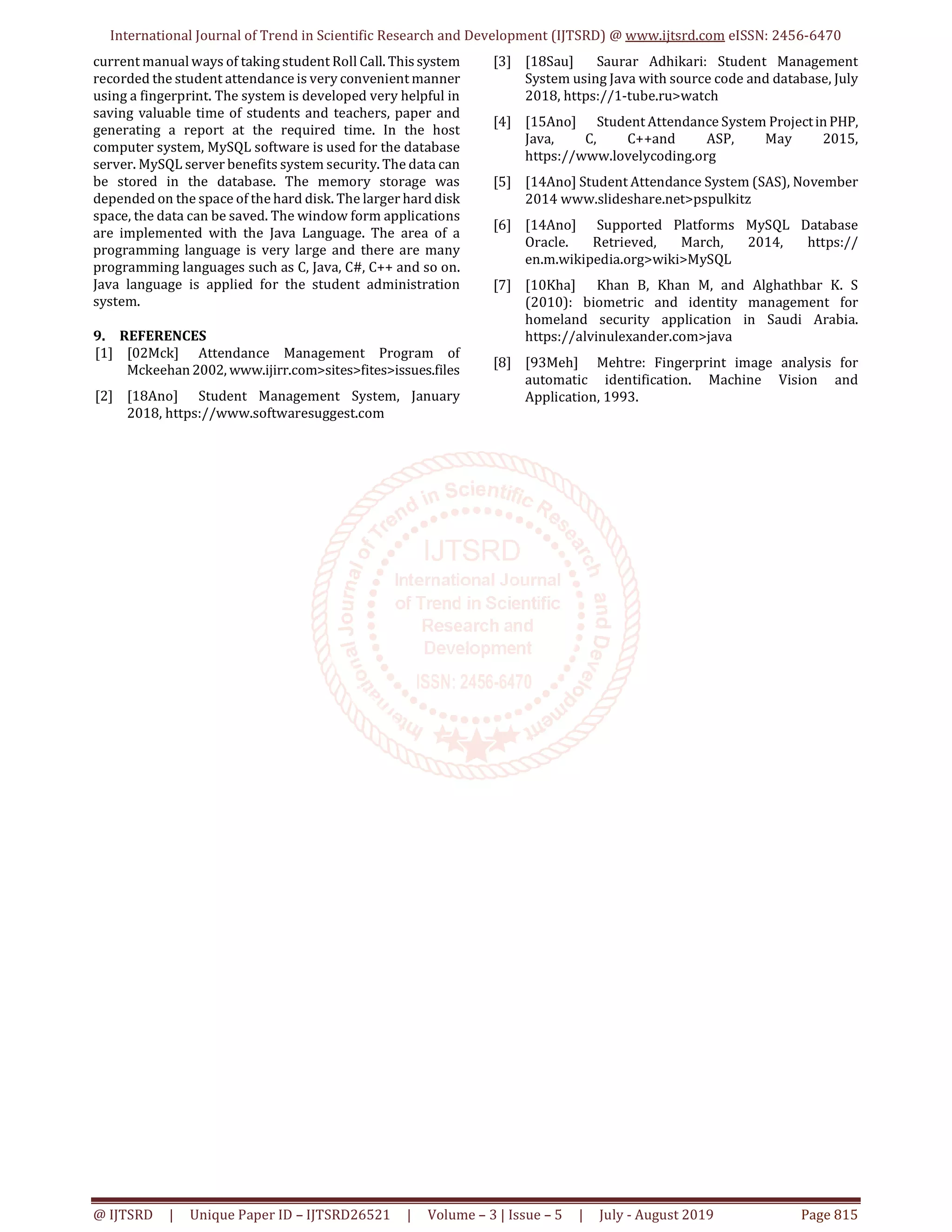 Student Attendance Management System with Fingerprint Software | PDF | Databases | Computer ...