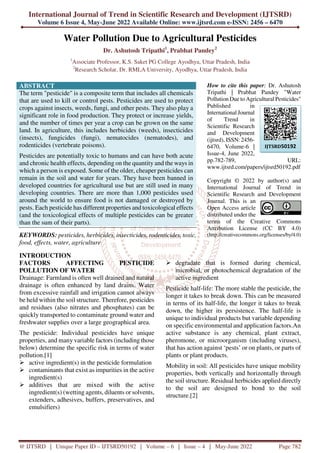 Water Pollution Due to Agricultural Pesticides | PDF