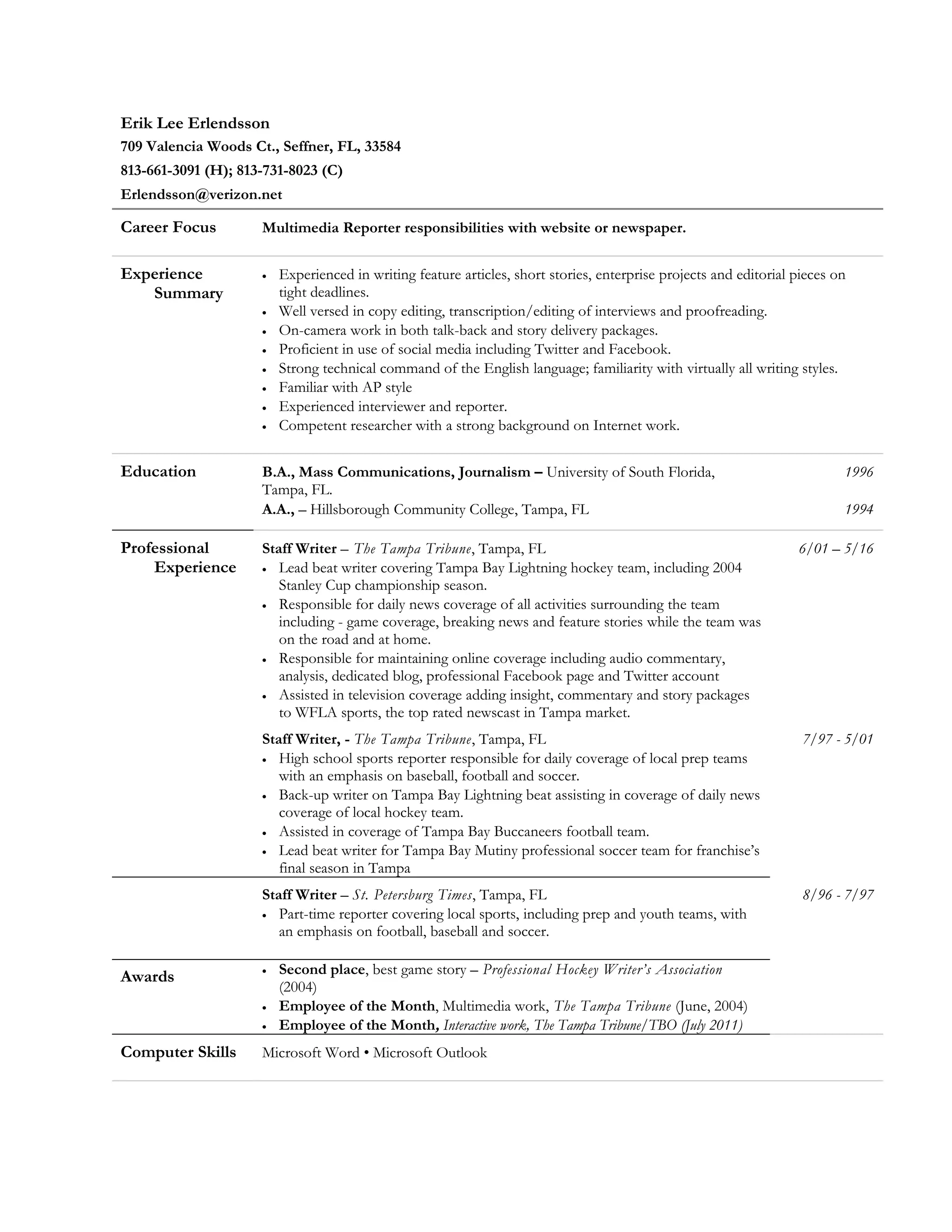 Erik Erlendsson resume | DOC