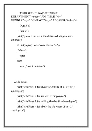 class 12th computer science project Employee Management System In Python | DOCX