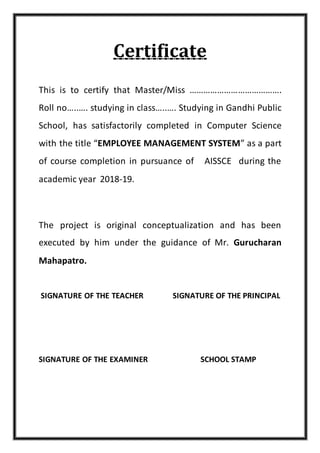 class 12th computer science project Employee Management System In ...