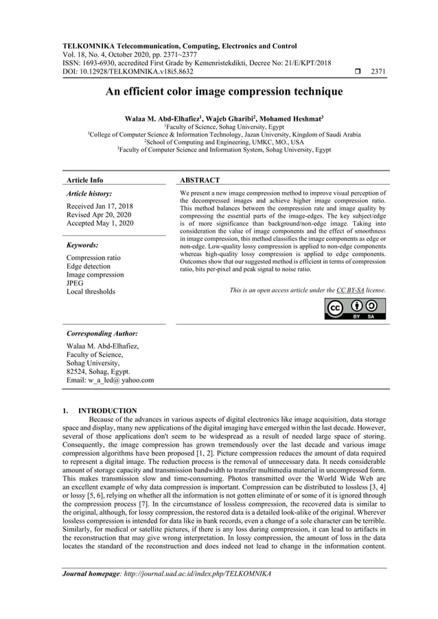 An efficient color image compression technique | PDF