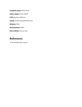 Owais Cv Pdf