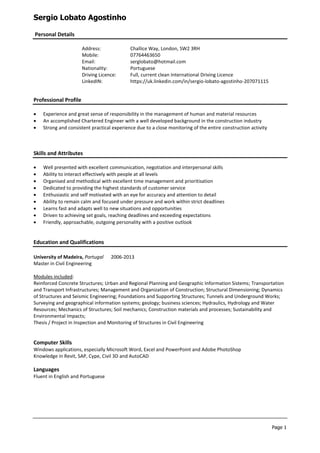 Sergio Lobato CV | PDF | Civil Engineering Industry | Industries