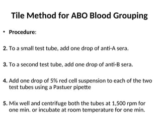 Laboratory methods of Blood Grouping techniques.p | PPT