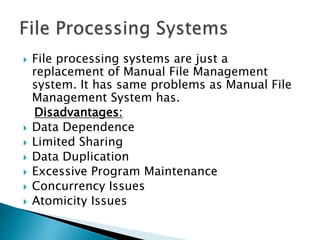 Detailed overview on Database and database system | PPT