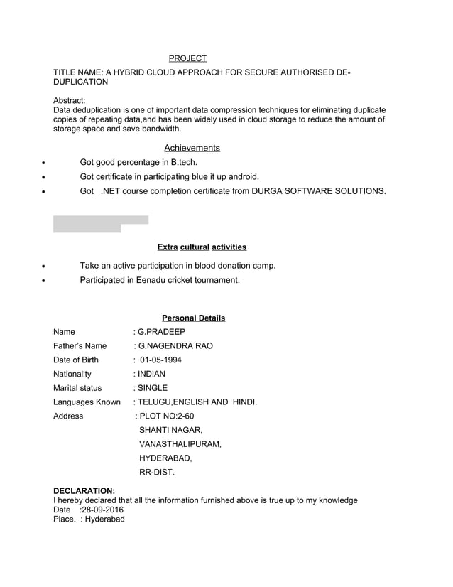 pradeep Resume | DOC | Programming Languages | Computing