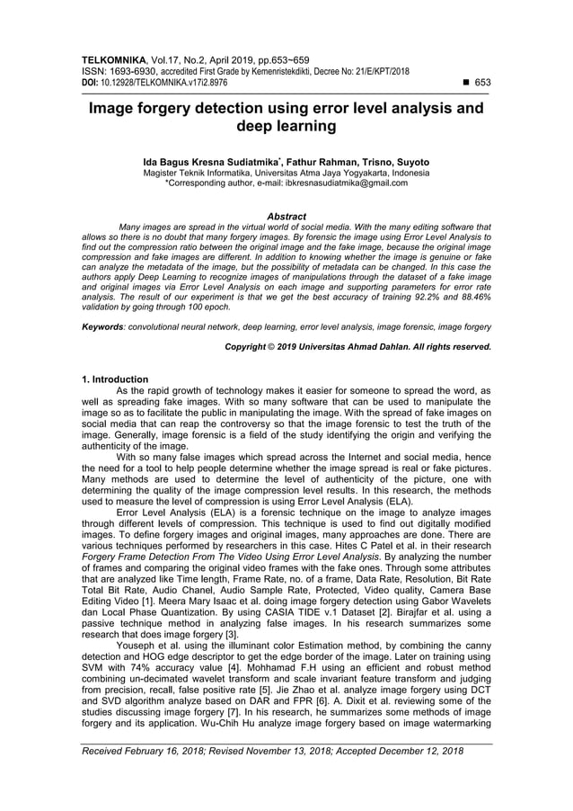 Image Forgery Detection Using Error Level Analysis And Deep Learning Pdf