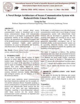 A Novel Design Architecture of Secure Communication System with Reduced-Order Linear Receiver | PDF