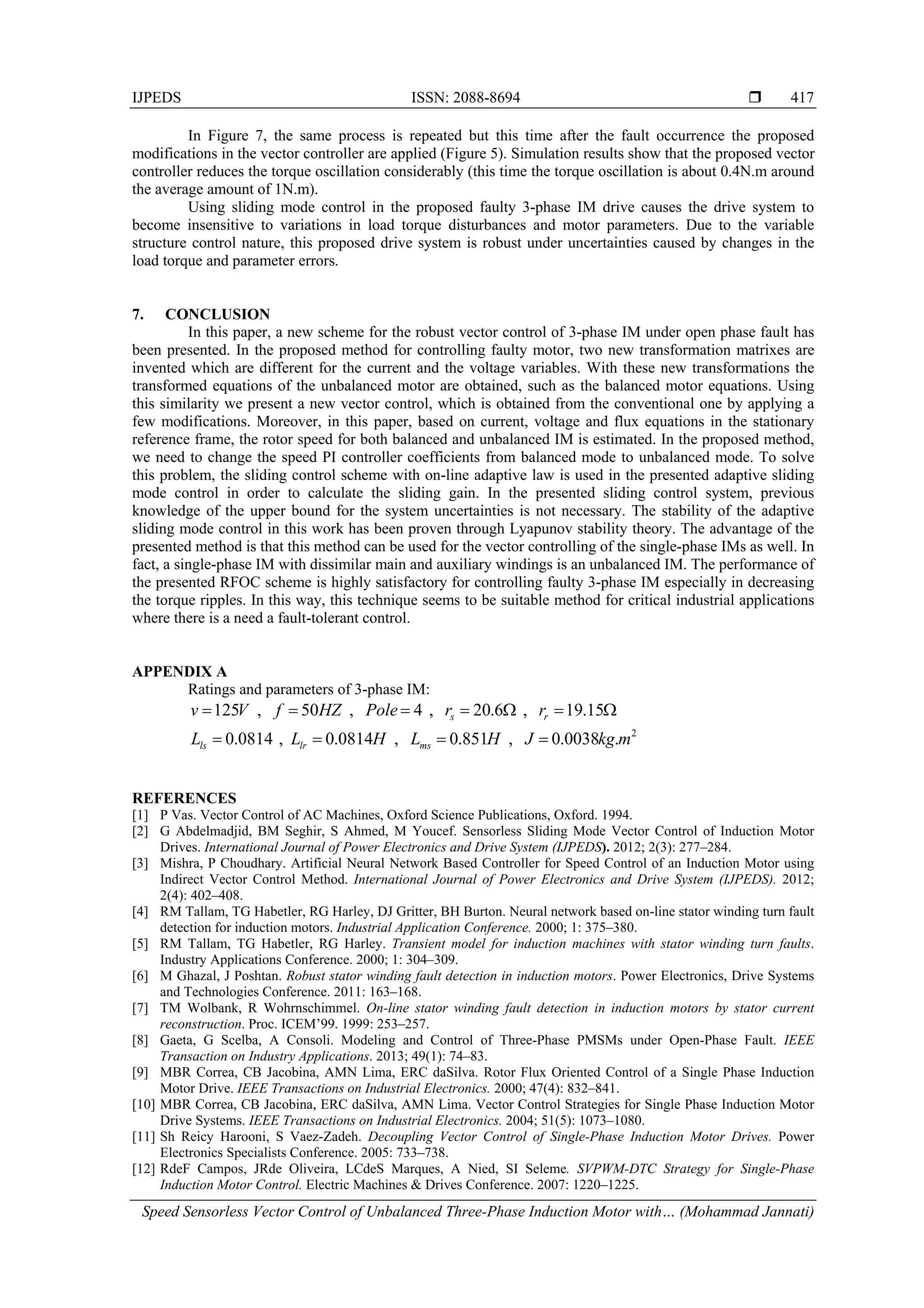 Speed Sensorless Vector Control Of Unbalanced Three Phase Induction