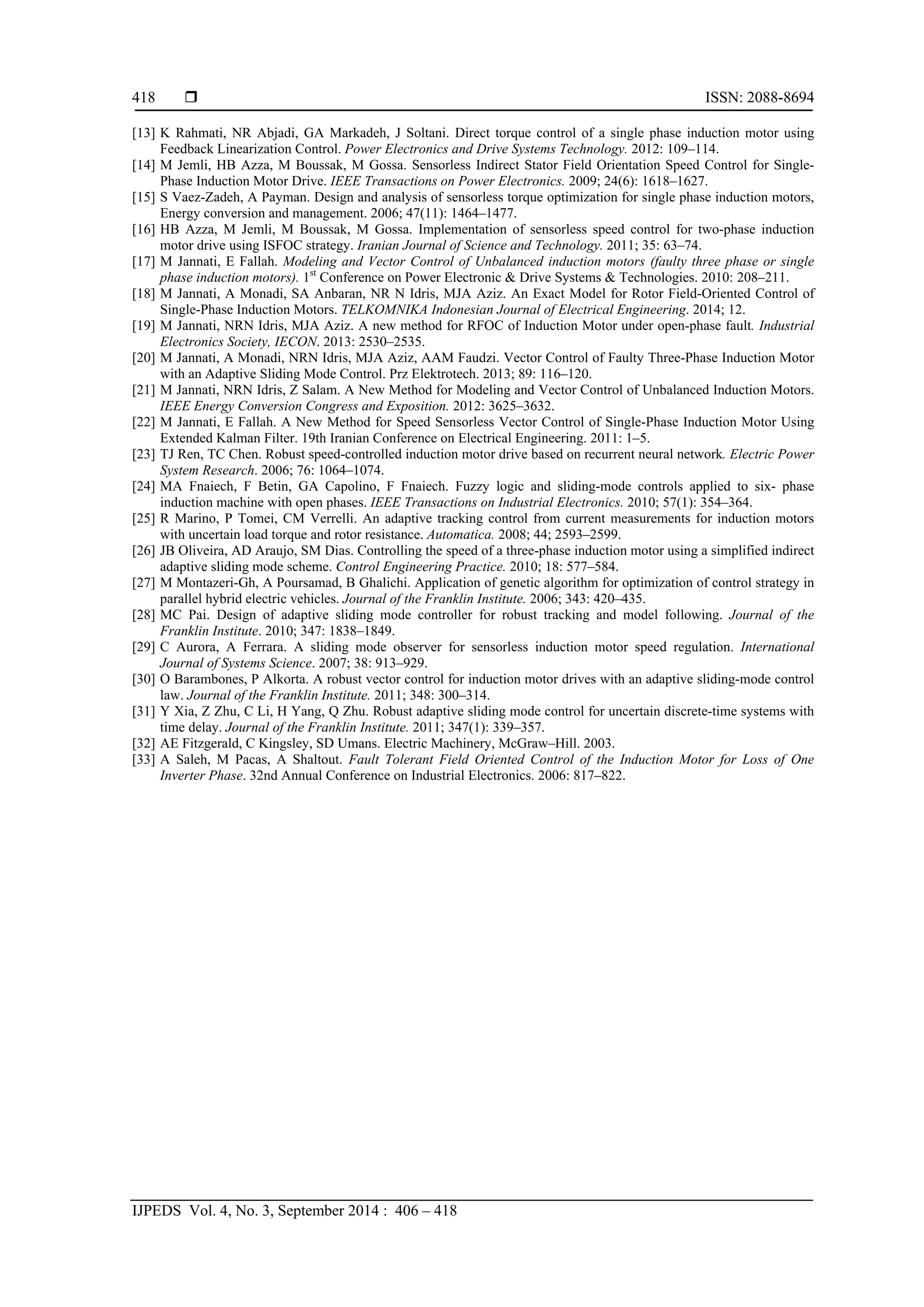 Speed Sensorless Vector Control Of Unbalanced Three Phase Induction Motor With Adaptive Sliding