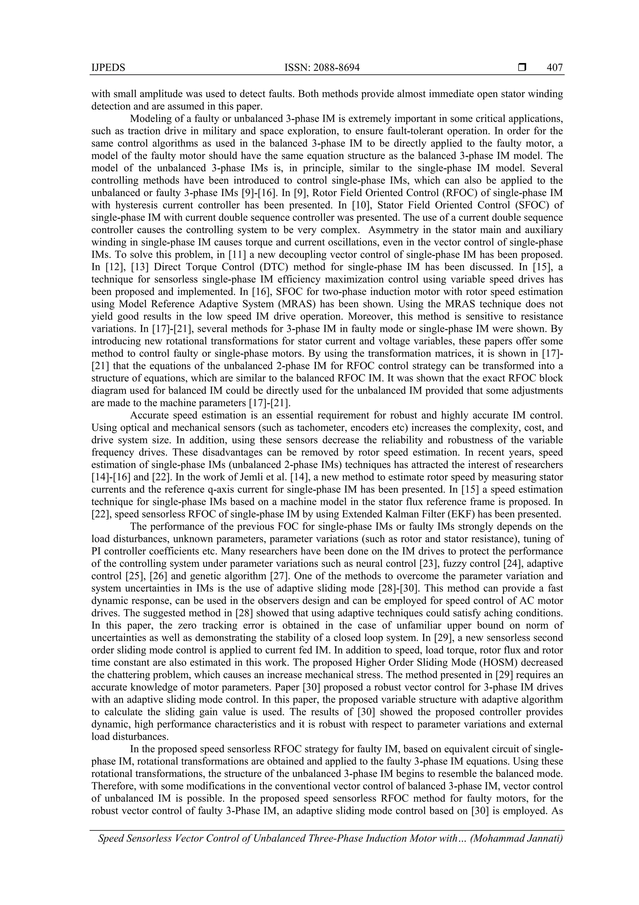 Speed Sensorless Vector Control Of Unbalanced Three Phase Induction